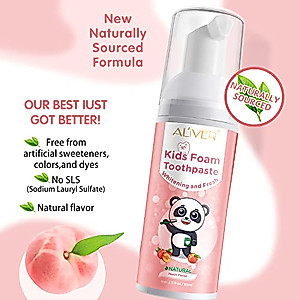 Foam Toothpaste Kids, Toddler Low Fluoride Toothpaste with Natural Formula to Reduce Plaque, Children Whitening Foaming Toothpaste for U Shaped Toothbrush for Kids Ages 3 and Up (Peach)