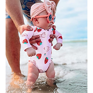 MERSARIPHY Toddler Baby Girl One-Piece Swimsuit Zipper Long Sleeve Swimsuit Girls Bathing Suit Rash Guard Beachwear (Strawberry Flower, 9-12 Months)