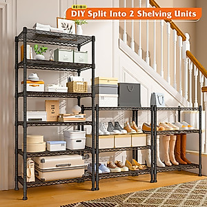 REIBII 6-tire Wire Shelving Rack,Storage Shelves Metal Shelves for Storage Load 1000 LBS,Heavy Duty Shelving Unit with Wire Shelf Adjustable Pantry Shelf Bathroom Kitchen Garage Black 24" Wx14 Dx71 H