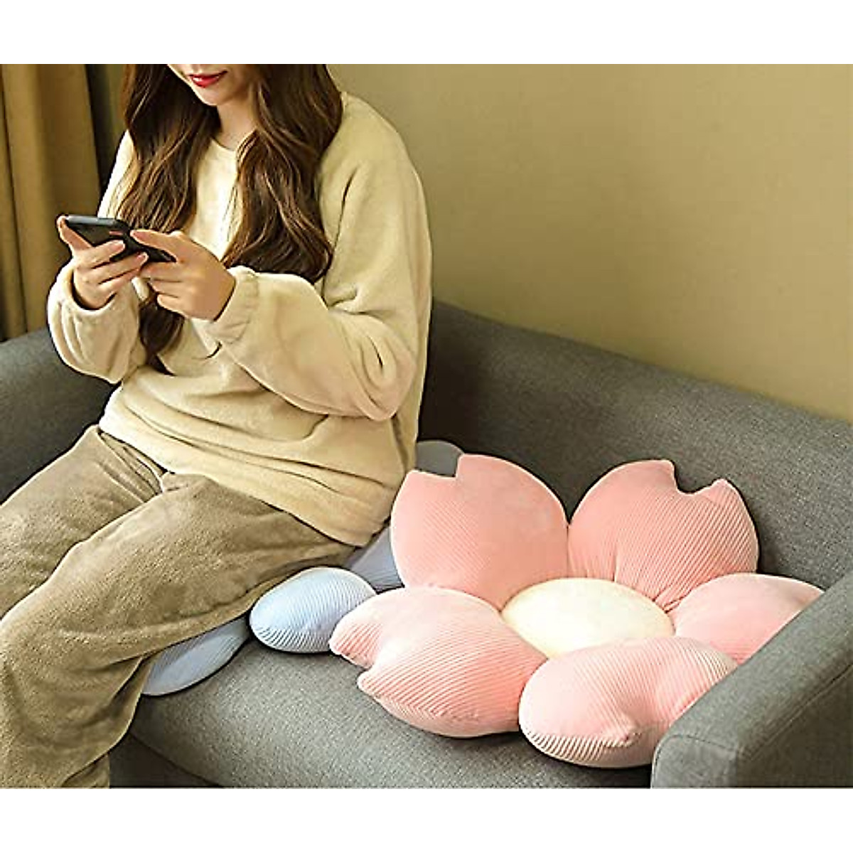 Mozacona Sakura Soft Plush Throw Pillow Flower Pillow Plush Cushion