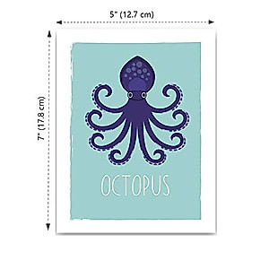 Kindred Sol Collective Ocean Animals Wall Cards, Nautical Nursery Room Decor, Kids Educational Marine Art, Toddler Gift, Set of 8 5x7 inch Prints for Classroom, Daycare and Playroom
