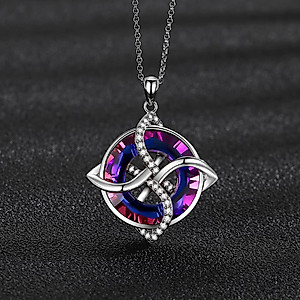 ZLILIJAN Celtic Knot Irish Knot Necklace 925 Sterling Silver Good Luck Pendant Blue Circle Crystal Necklace Irish Symbols Gaelic Jewelry Gift for Women (Purple crystal)