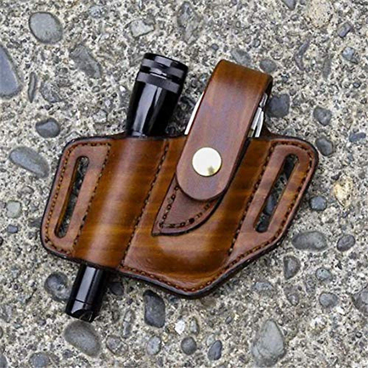 Timpfee Knife Belt Sheath,Leather Sheath, Knife Leatherman Holster with Pen Holder, Key Fob Organizer Sheath for Belt and Flashlight Sheath Multitool Pouch Tactical Pens Tools Black