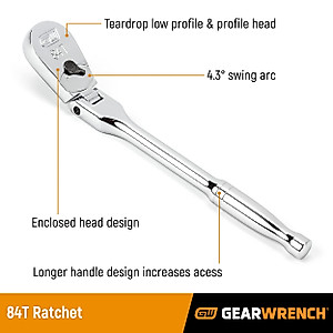 GEARWRENCH 2 Piece 1/4", 3/8" Drive 84 Tooth Full Polish Flex Head Teardrop Ratchet Set - 81216A-07