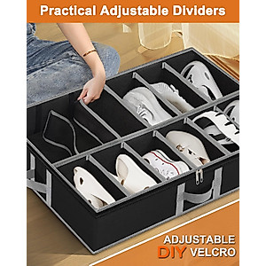 punemi Under Bed Shoe Storage Organizer, Adjustable Velcro Shoe Organizer Under Bed With Bottom Support & 3 Sturdy Handles, Underbed Shoe Organizers For Closet Boot, Sneakers, Heels, Set Of 2