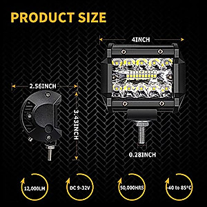 LED Light Bar TURBO SII LED Pods 4 Inch 60W Off Road Driving Lights Triple Row Spot Flood Beam LED Fog Lights Led Work Lights for Jeep Trucks Polaris Boats Pickup UTV ATV,4 Pack