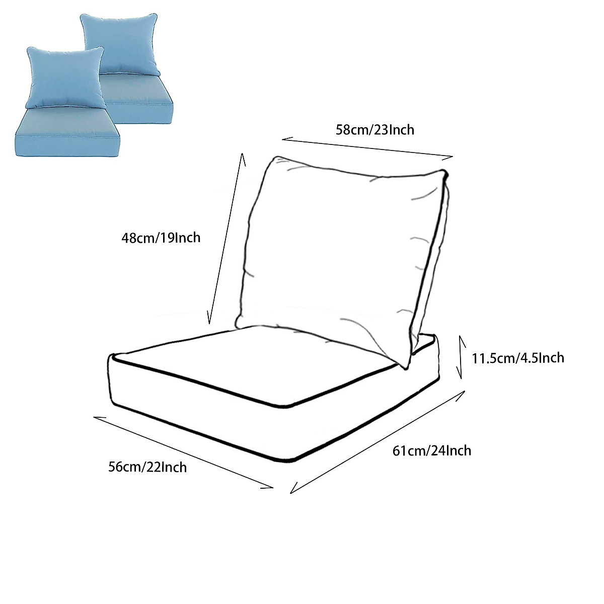Sunshine Outdoor Indoor/Outdoor Deep Seat Patio Cushions Set 22x24 inch :Resilient Foam Filling,All Weather Resistant Patio Cushions Patio Furniture,Light Blue 2 Sets