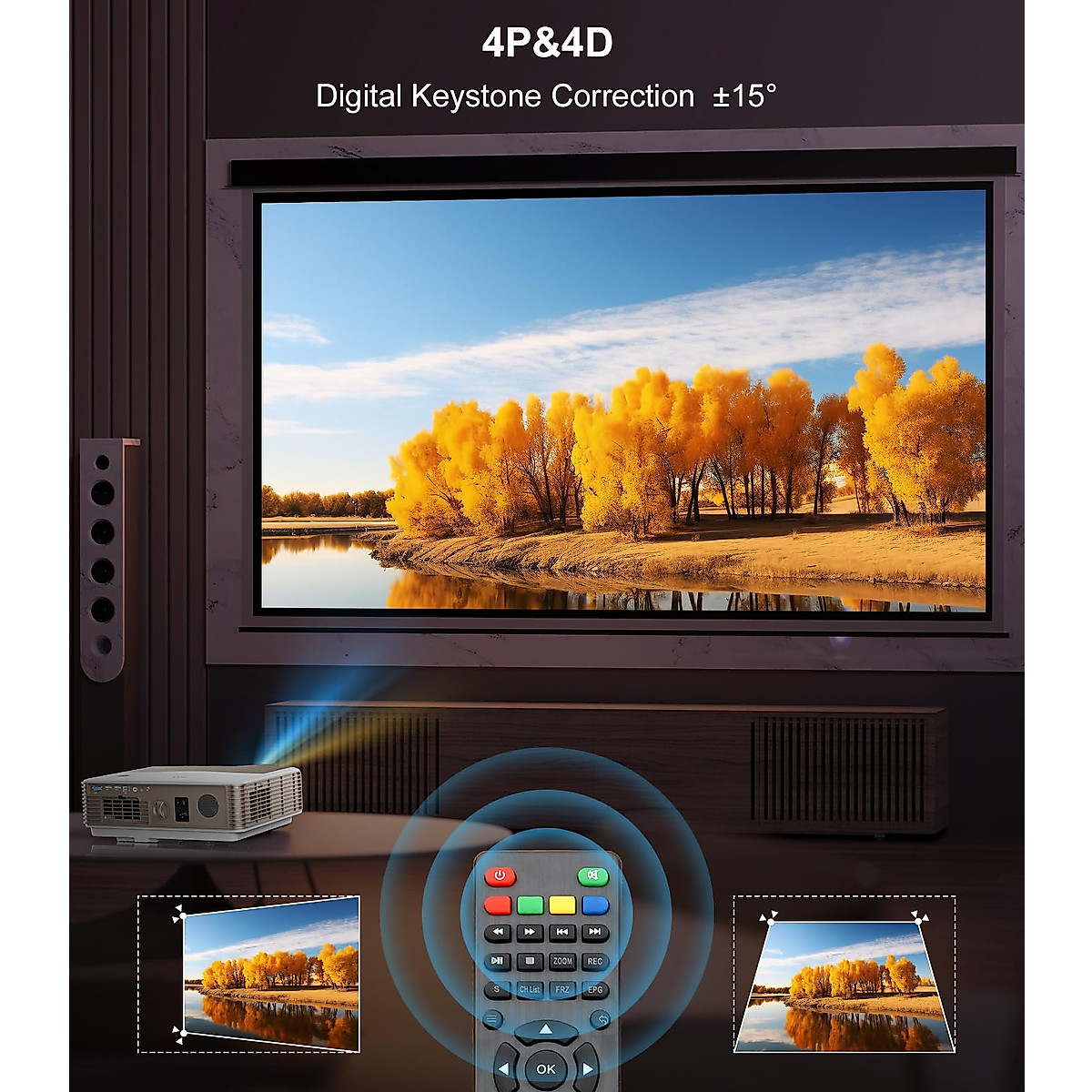 Native 1080P Full HD WiFi and Bluetooth Outdoor Projector with Speaker, 9000 Lumen Movie Projector for Home Theater, Compatible with iOS/Android/Laptop/HDMI/PC/TV Stick/USB