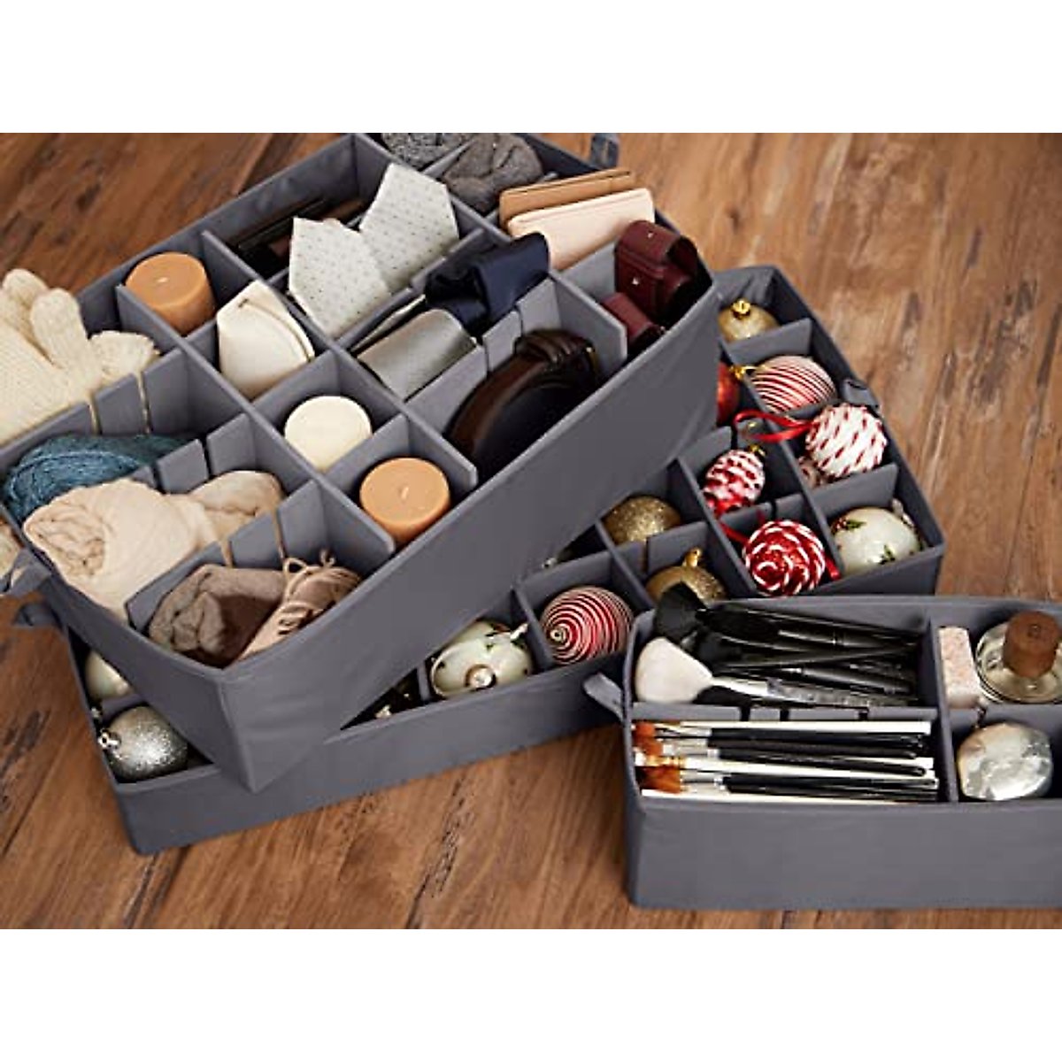 Covermates Keepsakes - Adjustable Zip-Top Storage Box - Configurable FlexGrid Compartments - Heavy Duty Polyester- Reinforced Handles - Stackable Design - Indoor Storage-Graphite