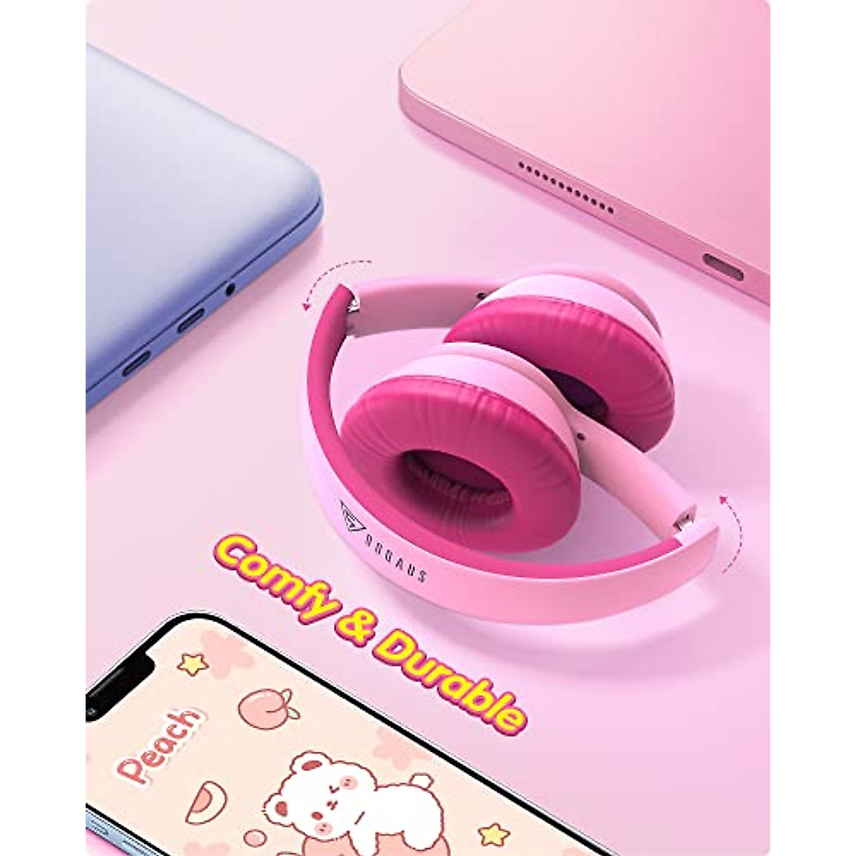 DOQAUS Wired Headphones for Kids, Kids Headphones with Microphone & Volume Limiter & Shareport, Gift for Children/Girls/Boys/Teens, 3.5mm Jack for Cellphones/Computer/Kindle/Tablet/School/Travel(Pink)