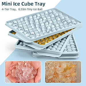 WIBIMEN Mini Ice Cube Trays, Upgraded Small Ice Cube Trays Easy Release, 104x4 PCS Tiny Ice Cube Tray Crushed Ice Tray for Chilling Drinks Coffee Juice(4Pack Blue Ice trays & Ice Bin & Ice Scoop)