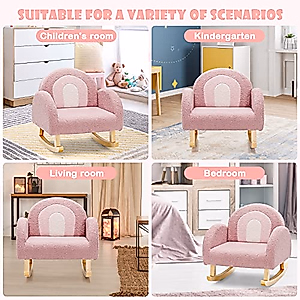 INFANS Kids Sofa, Toddler Rocking Chair with Solid Wooden Frame, Anti-Tipping Design, Plush Fabric, Children Armchair for Nursery Kindergarten Playroom Preschool, Gift for Boys Girls (Pink)