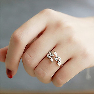 MIFYNN Double Leaf Wrap Rings for Women Dainty Zircon Rings Adjustable Hypoallergenic (leaf)