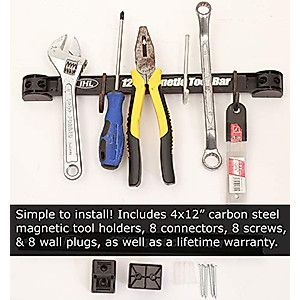 Inspired Home Living 12 Inch Magnetic Tool Holder 4 Pack - Heavy Duty Tool Organizer for Wall Mounting in Garage Workshop Workbench - Brackets Screws Drywall Anchors Hooks Included