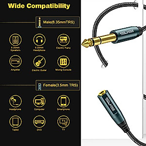 SOLMIMI 1/4 to 1/8 Headphone Adapter, 4 Feet 6.35mm Male to 3.5mm Female TRS Stereo Audio Jack Adapter Cable for Mixer Guitar Amp Piano Keyboard Amplifier Headphone Speaker (4Ft/1.2M)