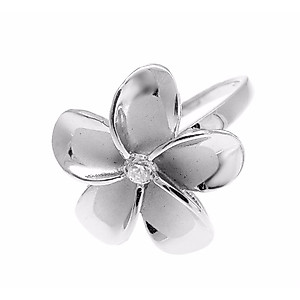 Arthur's Jewelry 925 sterling silver rhodium plated 21mm Hawaiian plumeria flower cz ring size 6