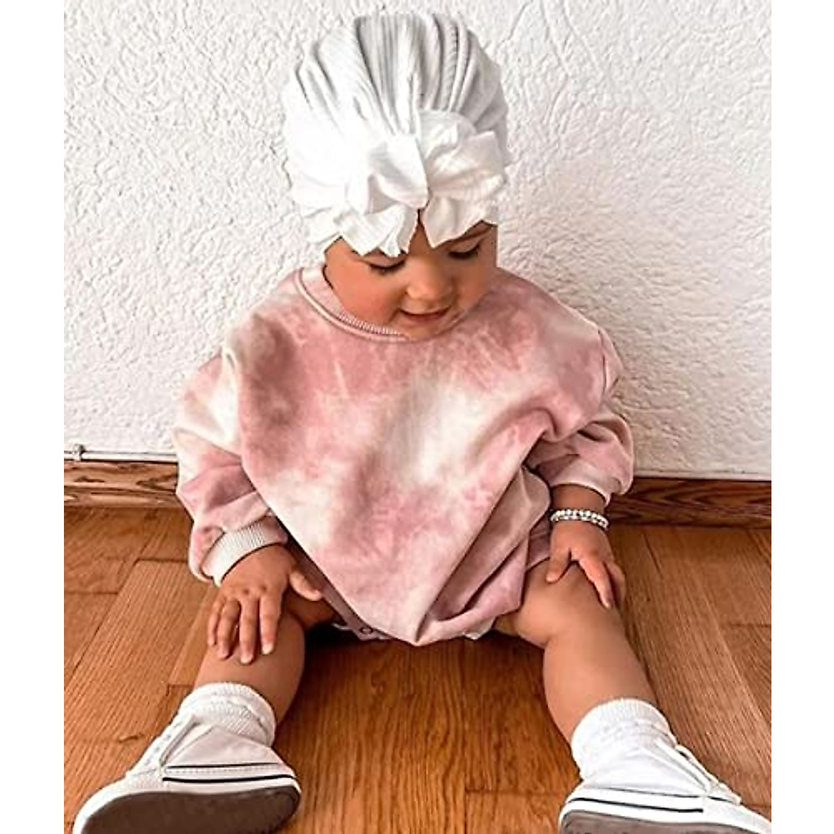 MERSARIPHY Baby Girl Sweatshirt Romper Tie Dyed Infant Girl Bodysuit Sweater Tops Fall Winter Clothes (Pink tie-dyed, 0-6 Months)