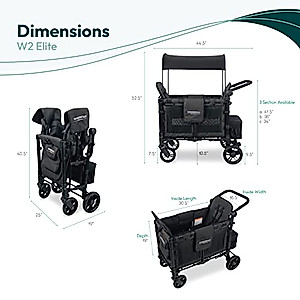 WONDERFOLD W2 Elite Double Stroller Wagon Featuring 2 High Face-to-Face Seats with 5-Point Harnesses, Adjustable Push Handle, and Height Adjustable UV-Protection Canopy, Volcanic Black