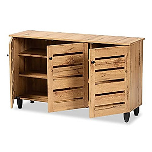 Baxton Studio Gisela Modern and Contemporary Oak Brown Finished Wood 3-Door Shoe Storage Cabinet