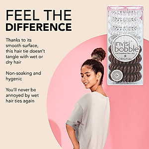 invisibobble Original Traceless Spiral Hair Ties - Pack of 8, Crystal Clear and Pretzel Brown - Strong Elastic Grip Coil Accessories for Women - Non Soaking - Gentle for Girls Teens and Thick Hair