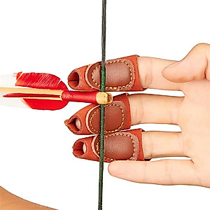 Toparchery Archery 2 Straps Arm Guard & 3 Finger Protective Gloves for Recurve Compound Long Bow Hunting Shooting Brown