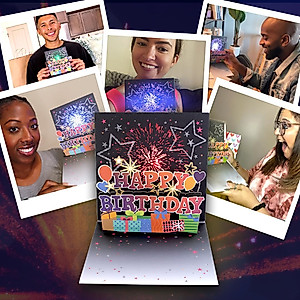 100 Greetings LIGHTS & MUSIC 'Fireworks' Birthday Pop Up Card - Plays Hit Song 'Happy' - Happy Birthday Card for Wife or Husband, Him or Her, Women & Men – Pop Up Birthday Greeting Cards - 1 Card Only