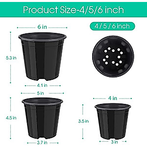 DUNPUTE 4 5 6 Inch Nursery Pots, 21 Packs Variety Plastic Pots with Drainage Hole, Plant Containers for Seedlings, Succulents, Transplanting (4 5 6 Inch, Black-Round)