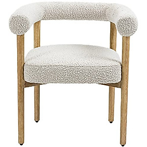 Meridian Furniture Hyatt Collection Mid-Century Modern Dining Chair, Solid Wood Finish, Rich Boucle Fabric, 26.5" W x 22" D x 28" H, Cream