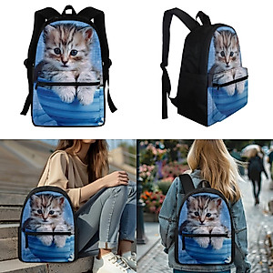 FOR U DESIGNS Kitten Cat Teens Backpack Set Canvas Girls School Bags Bookbags 3 in 1