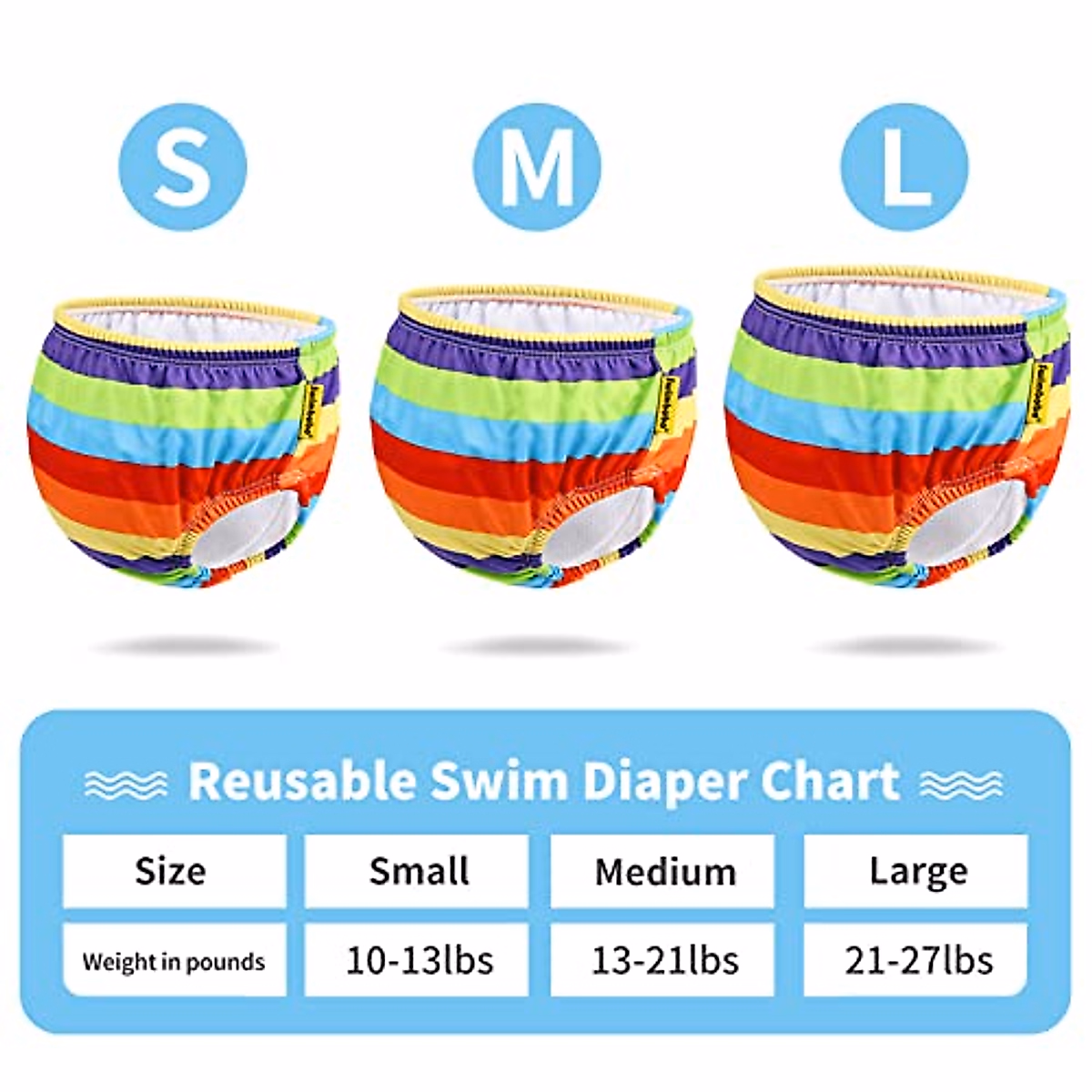 FreeSwimmingBaby Reusable Absorbent Swim Diaper Washable Striped Swim Trunks for Baby Boys and Girls (S, Rainbow)