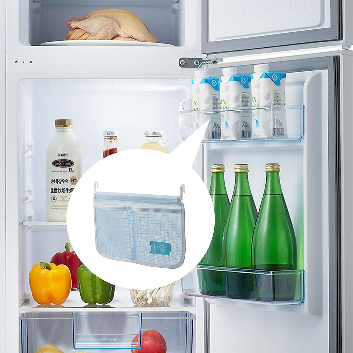 Meprotal Fridge Hanging Mesh Bag Refrigerator Door Hanging Organizer Refrigerator Door Organizer Set, pack of 3