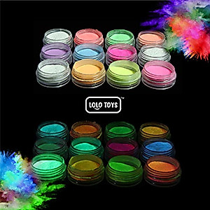 Glow in the Dark Powder –(Pack of 12) Luminous Pigment Powder Fluorescent UV Neon Color Changing luminescent Phosphorescent Thermochromic Dye Dust Glo for Slime Nails Resin Acrylic Paint Ink Non-Toxic