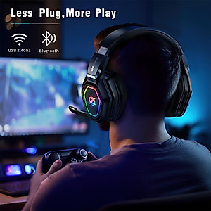 Ozeino 2.4GHz Wireless Gaming Headset with Microphone, 2.4G USB & Type C Transmitter - 30h Battery Life - RGB Lighting Gaming Headphones for PS5, PS4, PC, Phone