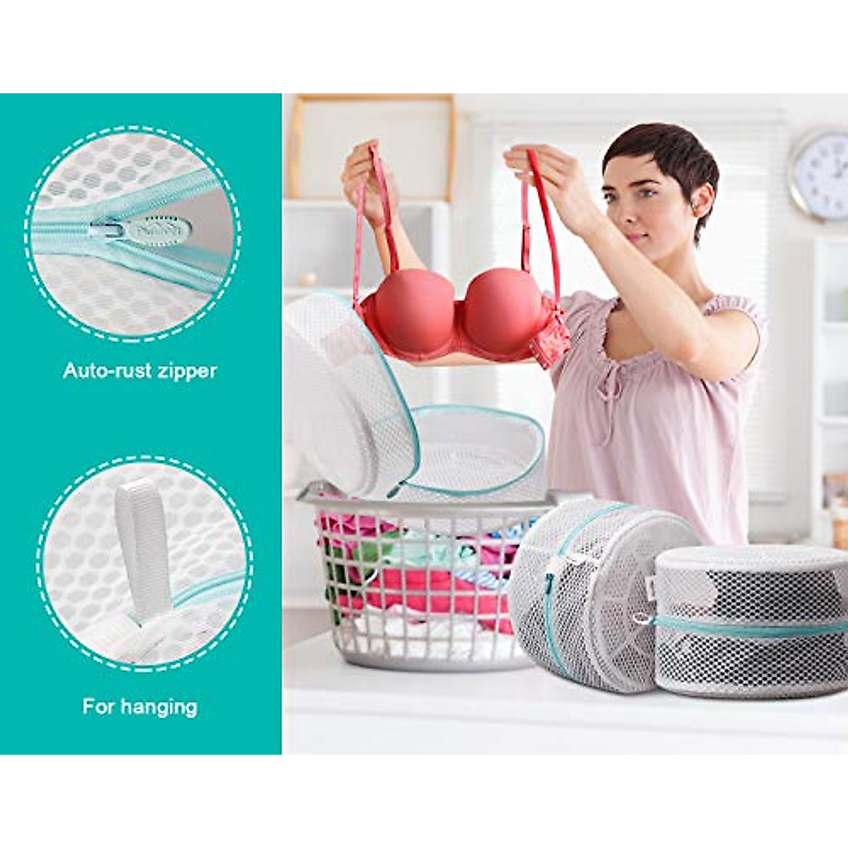 Plusmart Large Mesh Lingerie Bags for Laundry, Bra Washing Bag for Washing Machine/Washer, F to G Cup, 3 Pack White