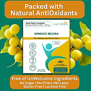Live To Shine Ginkgo Biloba Patch - 30 Gingko Transdermal Patches - One Month Supply for Women and Men - USA Made