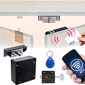 CODACE Electronic DIY Cabinet Lock, Smart NFC RFID Lock with Slide Latch for Double Hidden Door Cabinet Drawer Wooden Cupboard