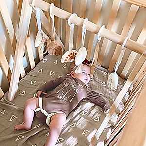 Mallify Wooden Baby Play Gym, Toddler Activity Center with 6 Hanging, Folding Hanging Bar, Pull Ring Toys, Easy to Assemble