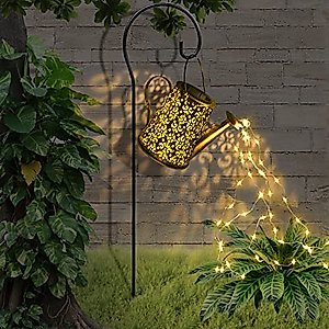 Altantagy Solar Watering Can with Cascading Lights, Solar Garden Decor, Solar Waterfall Lights Outdoor Waterproof for Lawn, Yard,Patio, Pathway