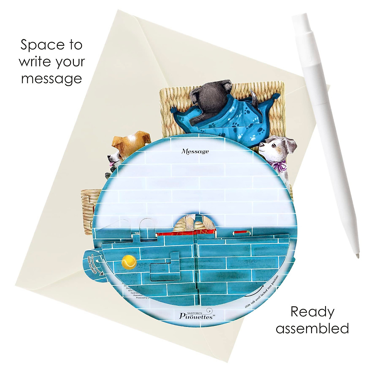 Santoro Pirouette, 3D Pop Up Greeting Card - Puppies In A Basket - Dog And Puppy Birthday Card For Her, Him, Kids, Daughter, Son