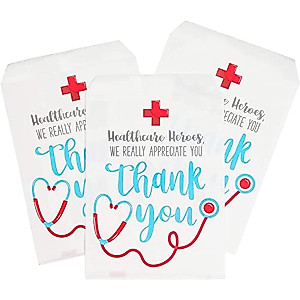 Sparkle and Bash Thank You Goodie Bags, Nurse Appreciation Gifts (5 x 7.5 in, 100 Pack)