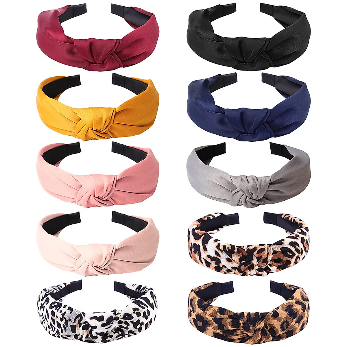 Ondder Headbands for Women 10 Pack Fashion Knotted Headband Top Knot Headbands for Women's Hair Turban Leopard Print Cheetah Headband Head Bands Women Headbands Diademas para Mujer