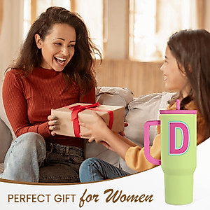 SANDJEST Monogrammed Tumbler with Handle 40oz, Letter D Tumblers Coffee Travel Cup with Straw, Personalized Monogram Initial Gifts for Women Girls, Customized Gifts for Christmas Birthday Mothers Day