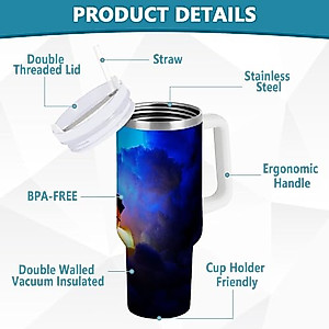 Exnundod 40 oz Tumbler with Handle Captain Yellow Duck Pirate Insulated Stainless Steel Cup with Lid and Straw Dark Clouds Travel Cup Leak-proof Fits in Car Cup Holder for Iced & Hot