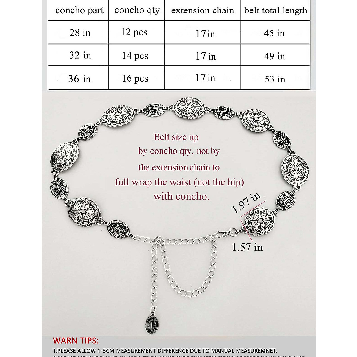 TOPACC Western Metal Oval Concho Chain Belt for Women Silver Cowgirl Belt for Dresses Jeans Country Concert Outfit