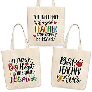 Vansolinne 3 Pack Teacher Tote Bags for Women 15''x16'' Multi-purpose Canvas Tote Bags with Inner Pocket - Back to School First Day of School End of Semester Retirement Teacher Appreciation Gift Ideas