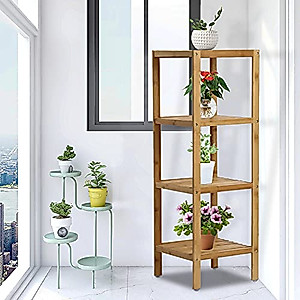 Kinlife Bamboo Bathroom Shelf Square 4-Tier Storage Shelves Free Standing Rack Multifunctional Corner Shelving Unit for Bedroom Kitchen Living Room, Natural