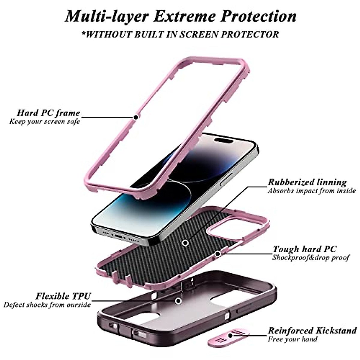 Qireoky for iPhone 14 Pro Max Case[3 in 1 Extreme Protective] Heavy Duty Shockproof Anti-dust Port Cover Non-Slip Multi Layers Bumper Dropproof Kickstand Phone Case for iPhone 14 Pro Max(Purple)