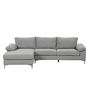 Casa Andrea Milano Modern Large BOUCLÉ L-Shape Sectional Sofa, Luxury Couch with Extra Wide Chaise Lounge, Couch for Living Room Apartment Lounge, Light Grey Boucle