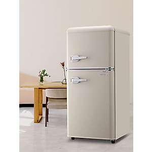 KRIB BLING 3.5 Cu.Ft Compact Refrigerator Mini Fridge with Freezer 7 Level Adjustable Thermostat Removable Shelves Small Refrigerator for Office Dorm Apartment Cream