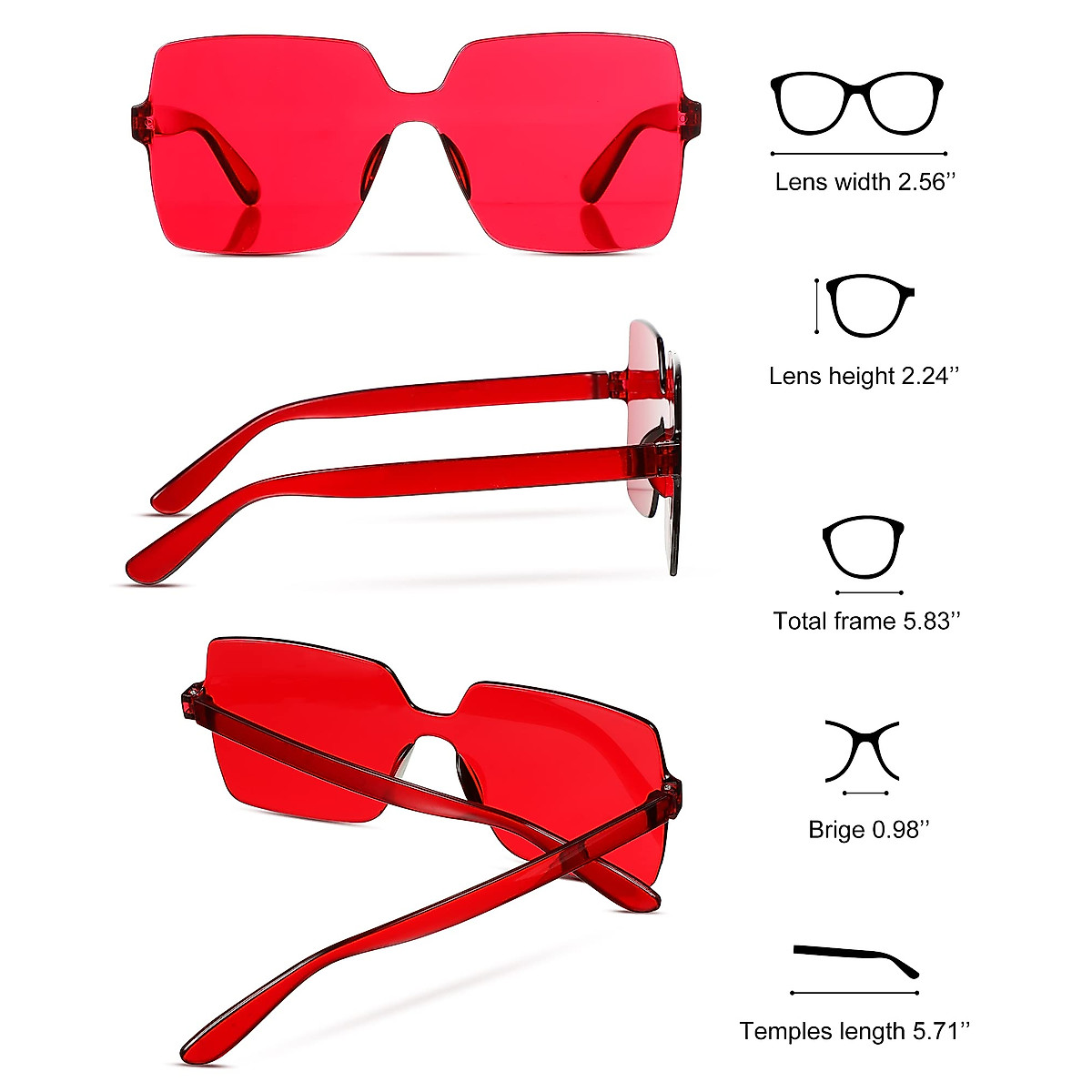 Chumia 51 Pack Fun Sunglasses Bulk Adult Party Favors Sunglasses Colorful Plastic Square Rimless Retro Sunglasses for Women Men Neon Party Candy Color Glasses